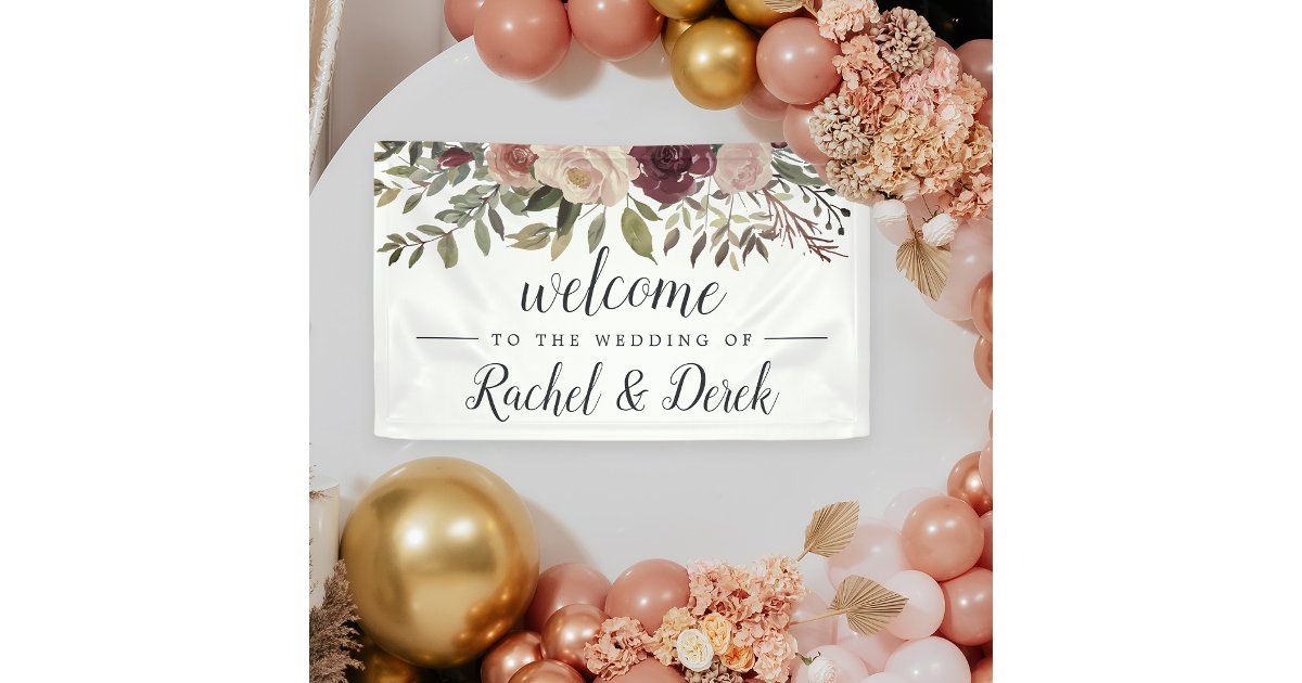 Rustic Bloom | Watercolor Floral Wedding Welcome Banner | Zazzle