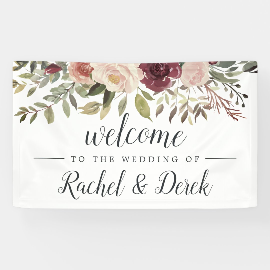 Rustic Bloom | Watercolor Floral Wedding Welcome Banner | Zazzle