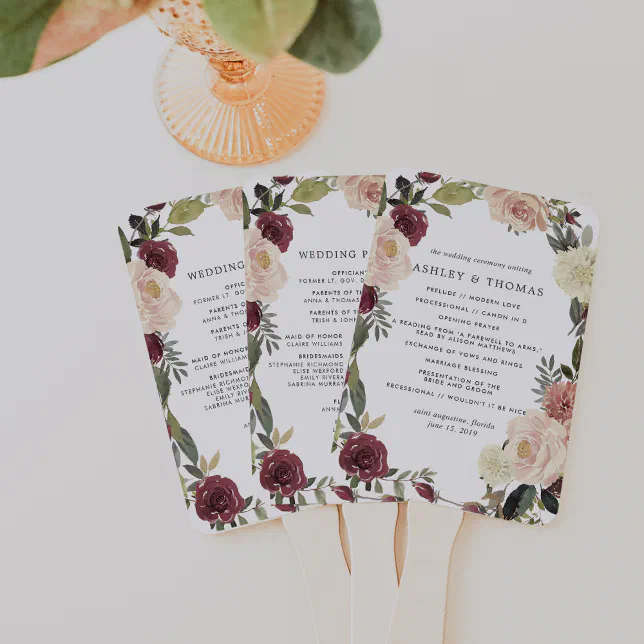 Rustic Bloom Wedding Program Hand Fan | Zazzle