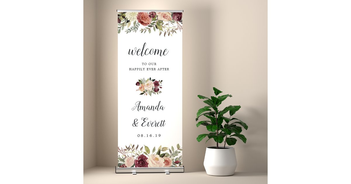 Rustic Bloom Wedding Welcome Retractable Banner | Zazzle