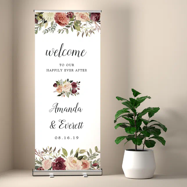 Rustic Bloom Wedding Welcome Retractable Banner | Zazzle