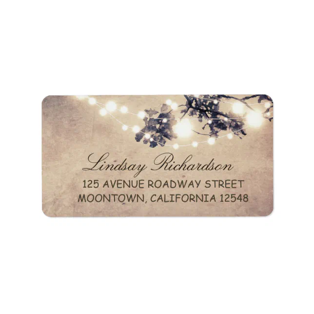 rustic blue address label with string lights | Zazzle