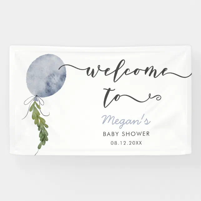 Rustic Blue Balloon Baby Shower Welcome Banner | Zazzle
