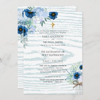 Rustic Blue Catholic Nuptial Mass Wedding Invitation | Zazzle