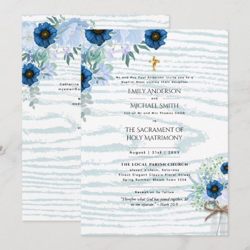 Rustic Blue Catholic Nuptial Mass Wedding Invitation | Zazzle
