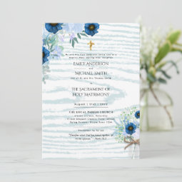 Rustic Blue Catholic Nuptial Mass Wedding Invitation | Zazzle