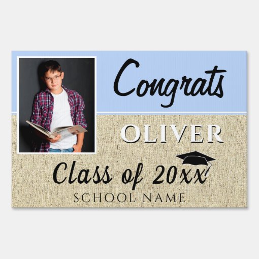 Rustic Blue Congrats Graduate Photo Graduation Sign | Zazzle