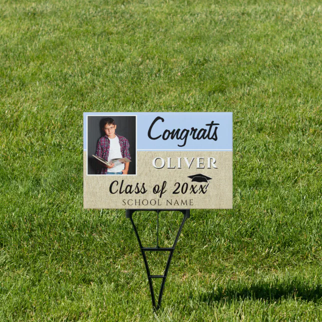 Rustic Blue Congrats Graduate Photo Graduation Sign | Zazzle