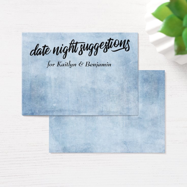 Rustic Blue Date Night Suggestions Newlywed Cards | Zazzle