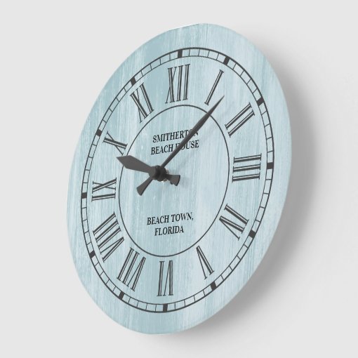Rustic Blue Distressed Wood Roman Numerals Beach Large Clock | Zazzle