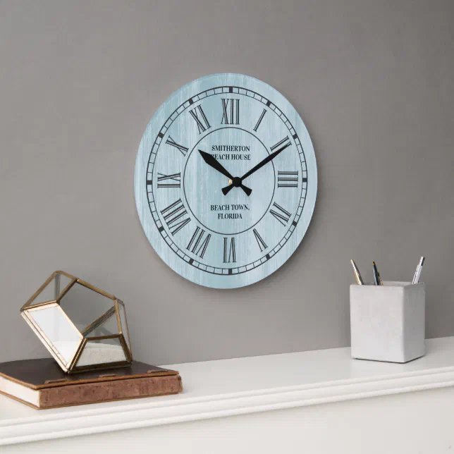 Rustic Blue Distressed Wood Roman Numerals Beach Large Clock | Zazzle