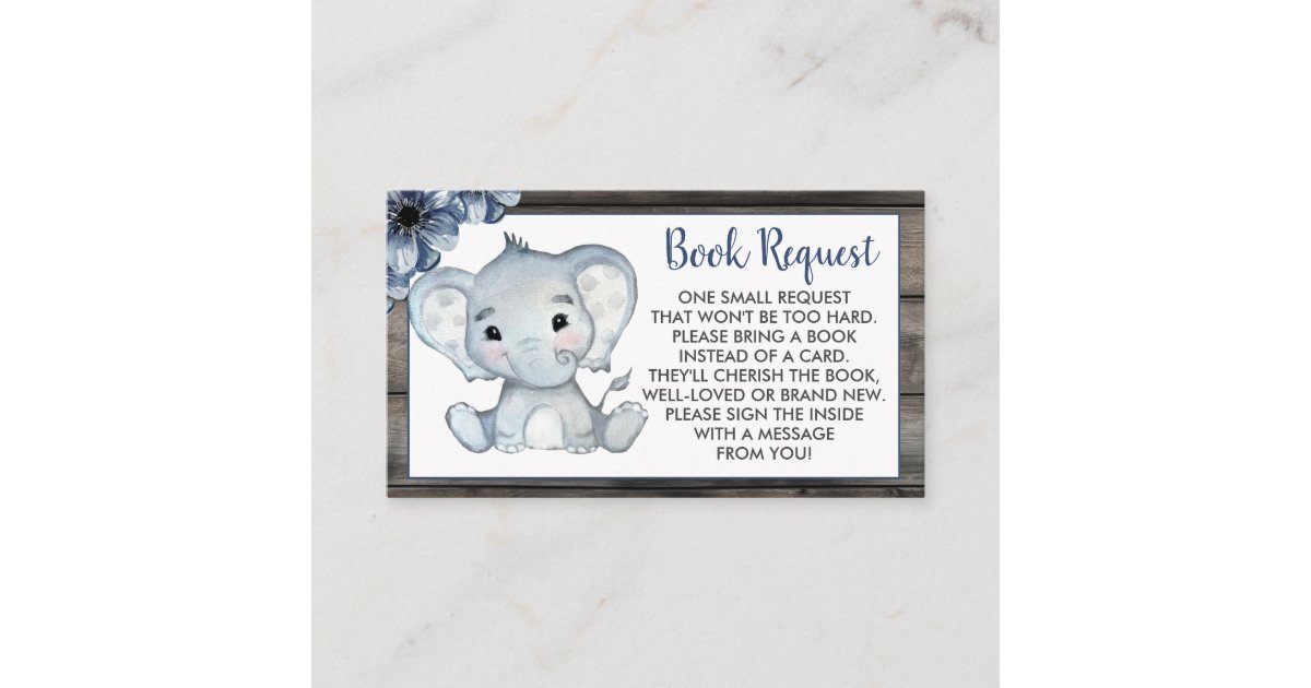 Rustic Blue Elephant book request card ticket | Zazzle