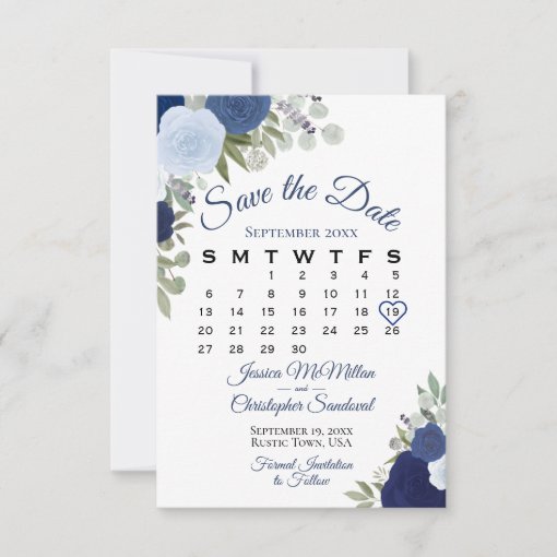 Rustic Blue Floral Elegant Boho Wedding Calendar Save The Date | Zazzle