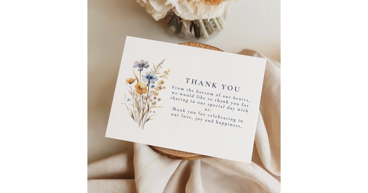Rustic Blue Floral Garden Wedding Thank You Card | Zazzle