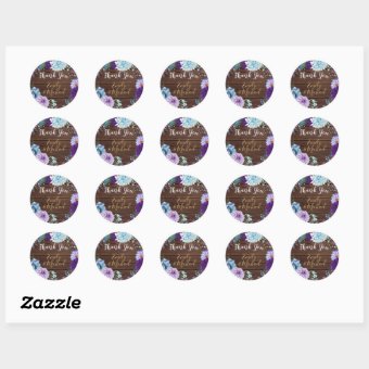 Rustic Blue Floral Thank You Favor Stickers | Zazzle