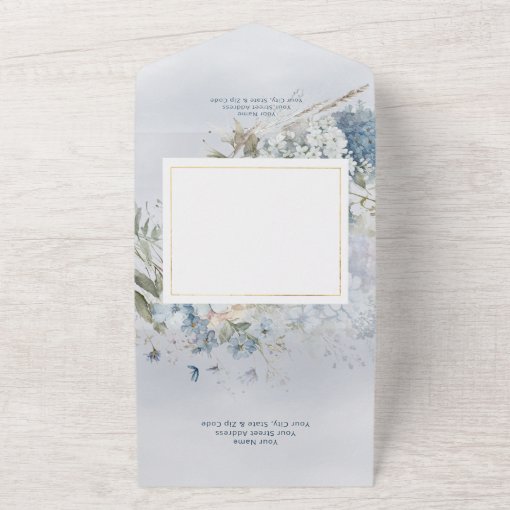 Rustic Blue Floral Watercolor QR Code All In One Invitation | Zazzle