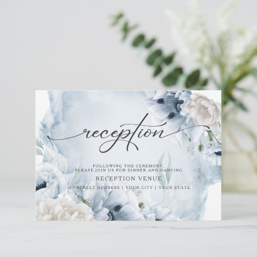 Rustic Blue Floral Watercolor Reception Invitation | Zazzle