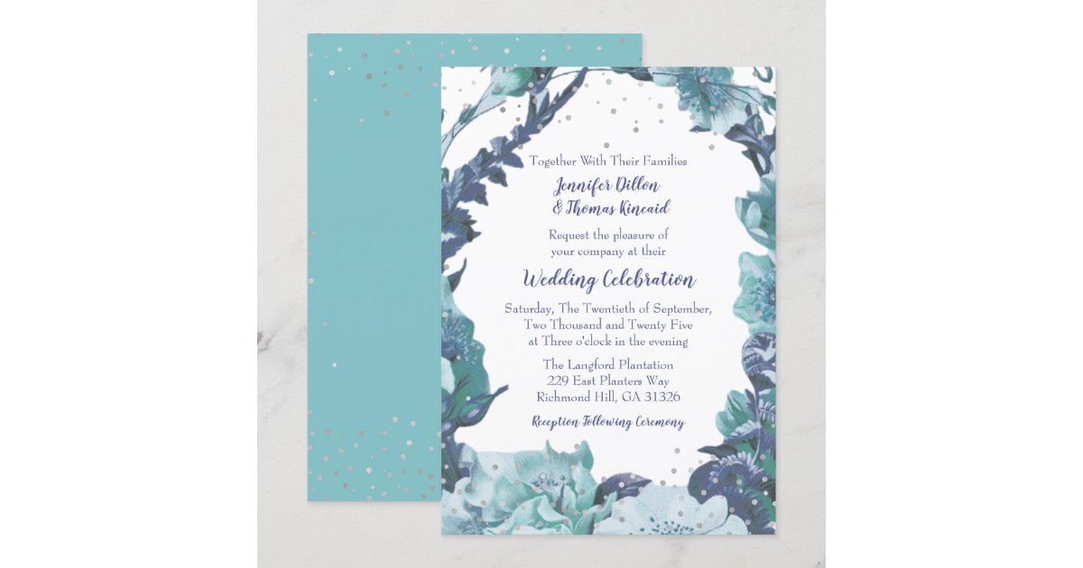 Rustic Blue Floral Wedding Invitation | Zazzle