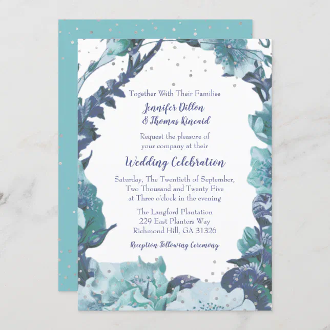Rustic Blue Floral Wedding Invitation | Zazzle