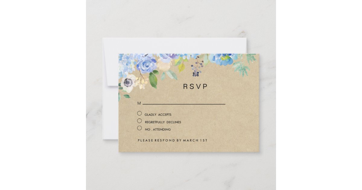 Rustic Blue Floral Wedding RSVP | Zazzle