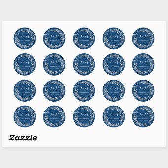 Rustic Blue Floral Wreath Wedding Favor Sticker | Zazzle