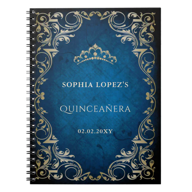 Rustic Blue Gold Princess Tiara Quinceanera Notebook | Zazzle