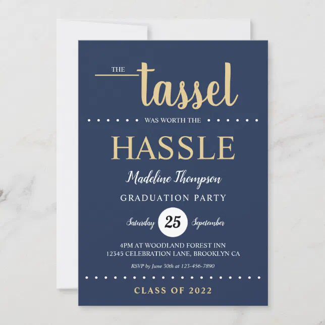 Rustic Blue Gold Tassel Script Graduation Party Invitation | Zazzle