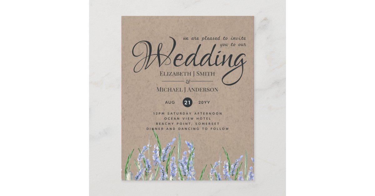 Rustic Blue Lavender Wedding Invites Budget | Zazzle