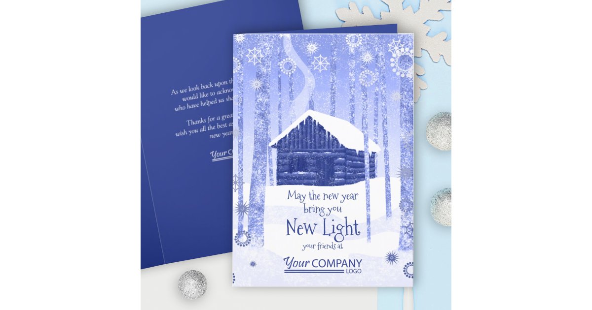 Rustic Blue Log Cabin Company Holiday Card | Zazzle