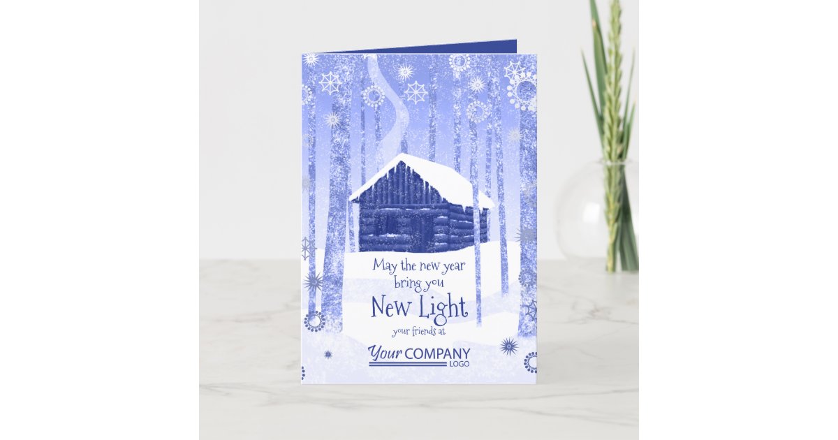 Rustic Blue Log Cabin Company Holiday Card | Zazzle
