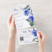 Rustic Blue Morning Glory Floral QR Code All In One Invitation | Zazzle