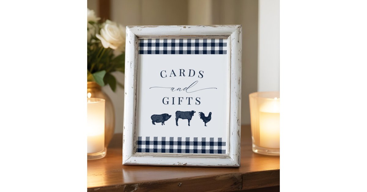 Rustic Blue Plaid "Cards and Gifts" Poster | Zazzle