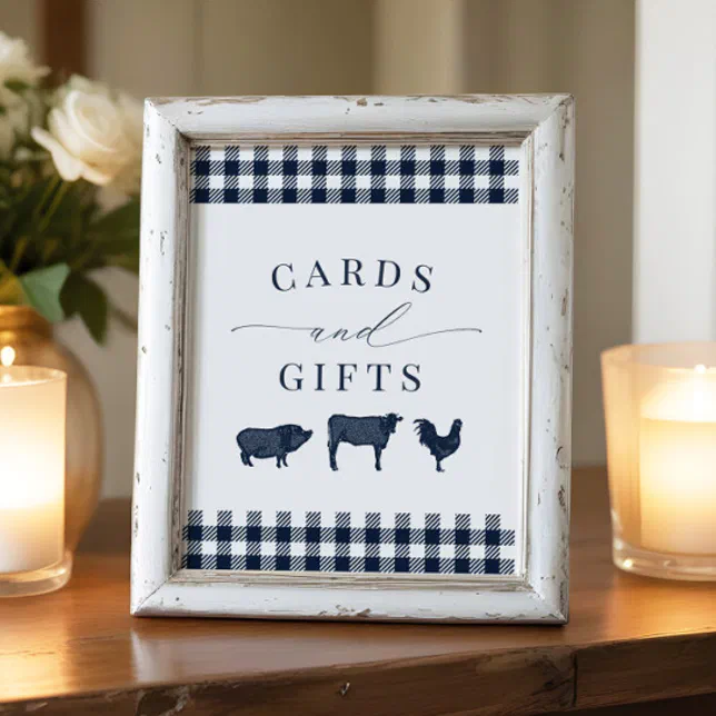 Rustic Blue Plaid "Cards and Gifts" Poster | Zazzle