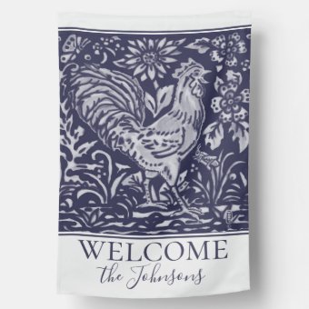 Rustic Blue Rooster Personalized Farmhouse Welcome House Flag | Zazzle