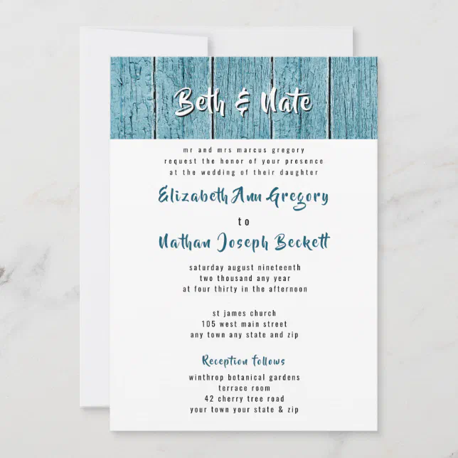 Rustic Blue Shiplap Traditional Wedding Invitation | Zazzle