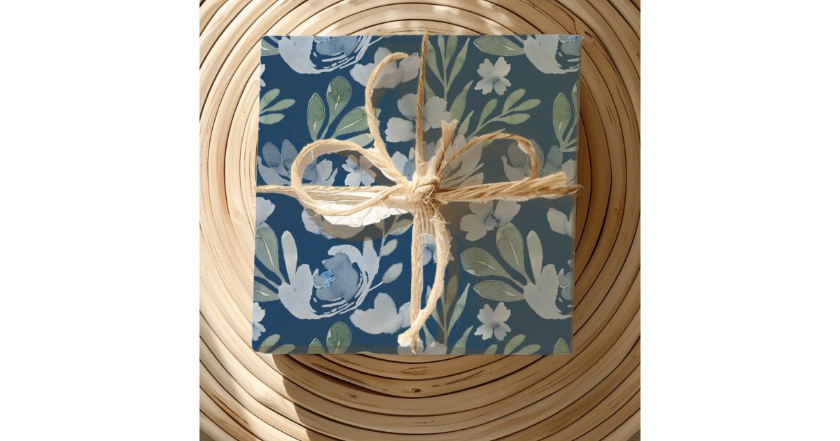 Rustic Blue & Teal Floral Watercolor Pattern Wrapping Paper Sheets | Zazzle