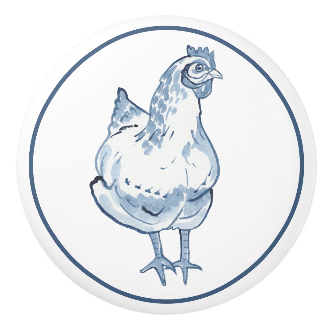 Rustic Blue & White Chicken Hen Country Delft Ceramic Knob | Zazzle