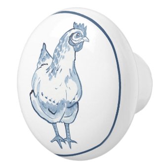 Rustic Blue & White Chicken Hen Country Delft Ceramic Knob | Zazzle