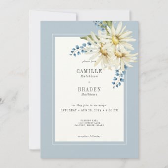 Rustic Blue & White Daisies Wedding Invitation | Zazzle