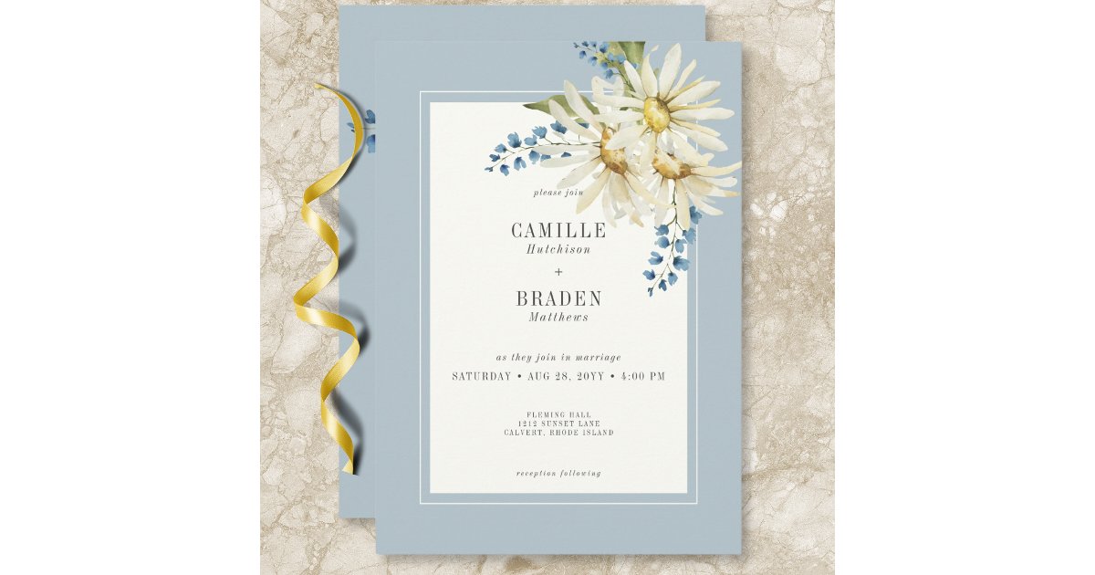 Rustic Blue & White Daisies Wedding Invitation | Zazzle