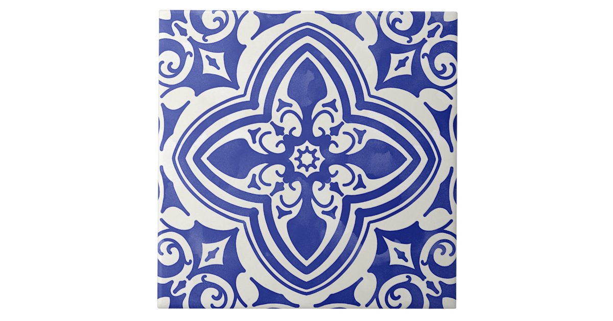 Rustic Blue White Decorative Floral Ceramic Tile | Zazzle