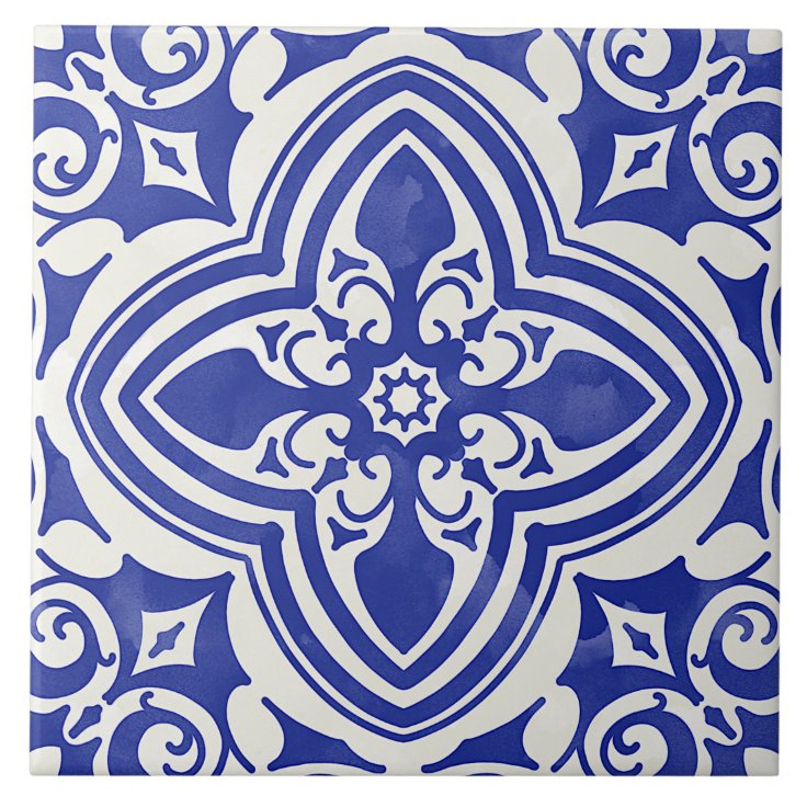 Rustic Blue White Decorative Floral Ceramic Tile | Zazzle