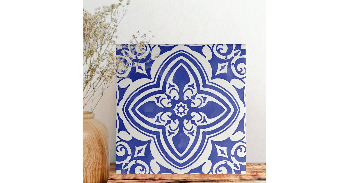 Rustic Blue White Decorative Floral Ceramic Tile | Zazzle