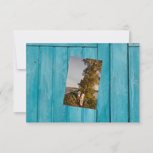 Rustic Blue Wood 3 Photos Wedding RSVP Cards | Zazzle