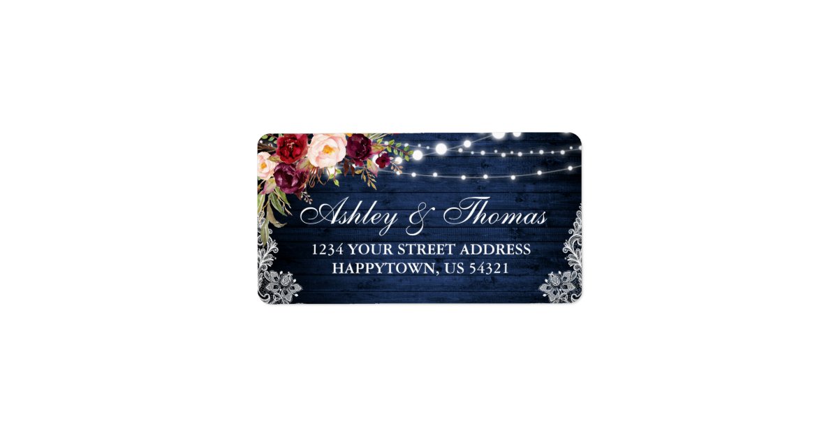 Rustic Blue Wood Lights Lace Floral Address Label | Zazzle