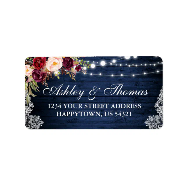 Rustic Blue Wood Lights Lace Floral Address Label | Zazzle
