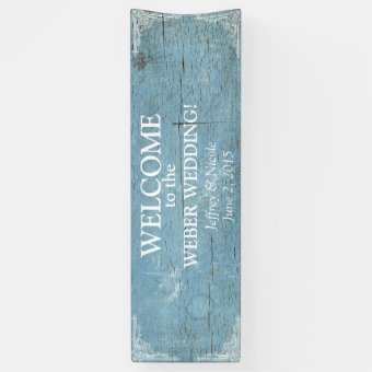 Rustic Blue Wood Wedding with Flourish Banner | Zazzle