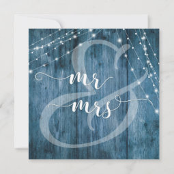 Rustic Blue Wood, White Light Strings Wedding Invitation | Zazzle