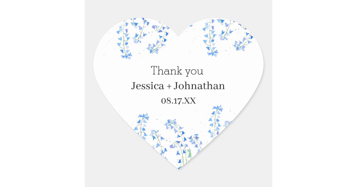 Rustic Bluebells Blue Floral Thank You Favor Heart Sticker | Zazzle