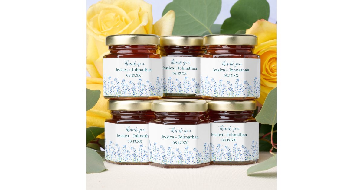 Rustic Bluebells Blue Floral Thank You Favor Honey Jar Favors | Zazzle